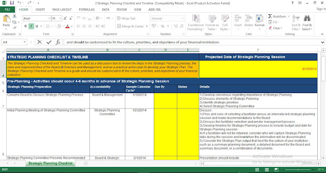 Strategic Planning Checklist Template in Excel
