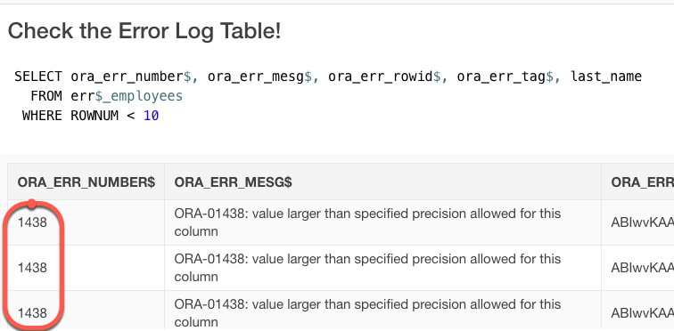 Some Curiosities Of Oracle Error Codes