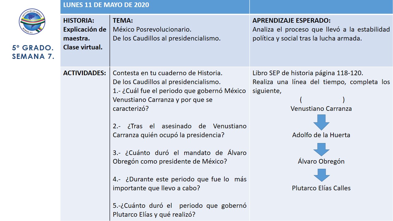 INSTITUTO DE LAS AMÉRICAS BILINGÜE PLANTEL VALLARTA: Semana 7. Quinto ...