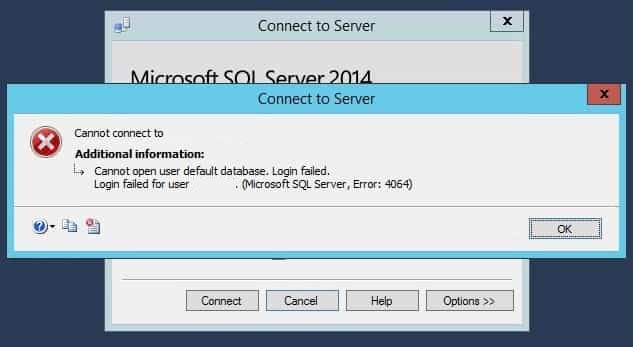 Sửa lỗi "Login fail for user 'xxx'. (Microsoft SQL Server. Error:4064)"