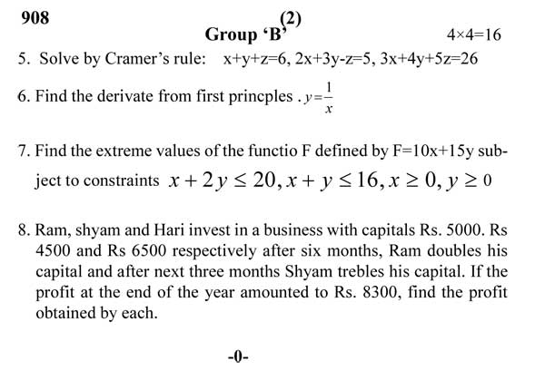 NEB Grade 12 Business Mathematics Model Questions