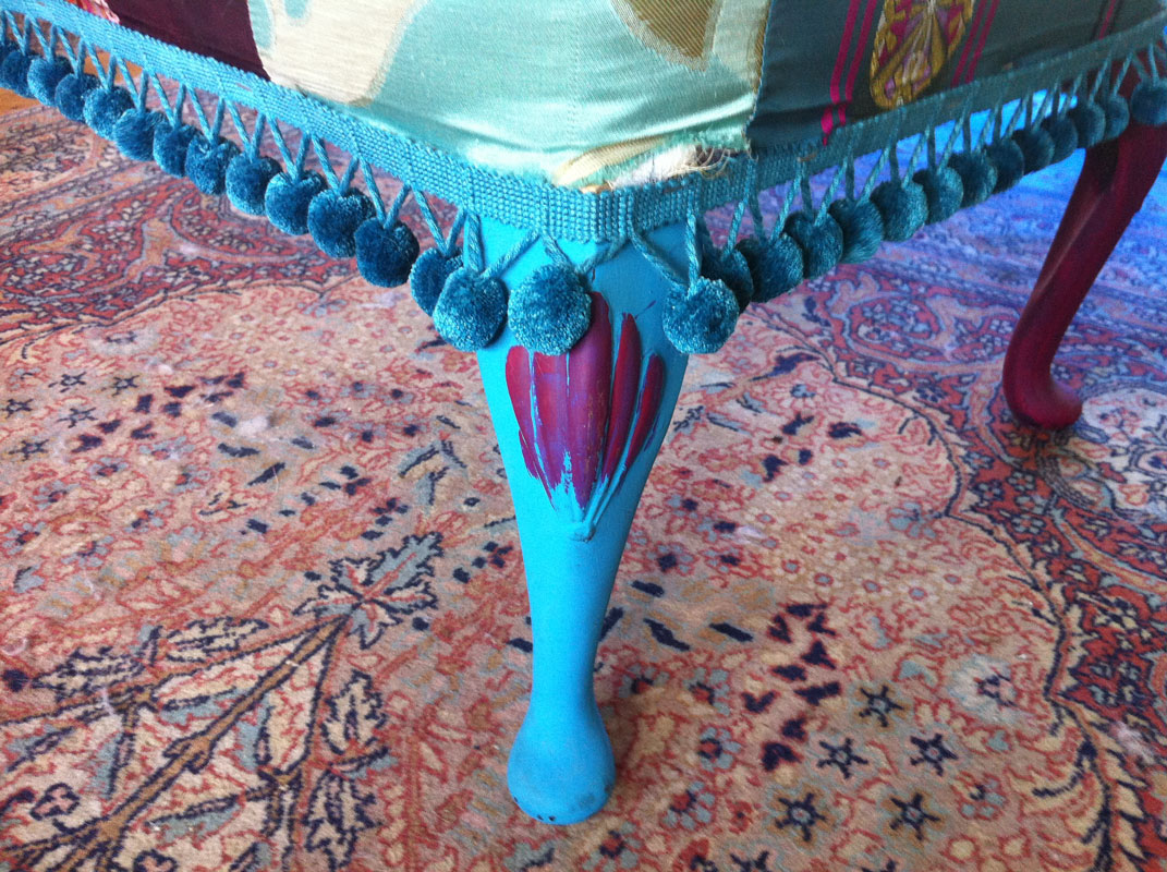 jean gibson: patchwork queen: How to reupholster a foot stool in patchwork