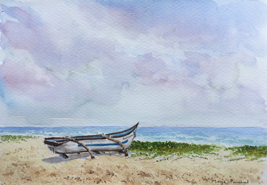 Paintings and Drawings by Manju Panchal: A boat at Vaddi beach Goa ...