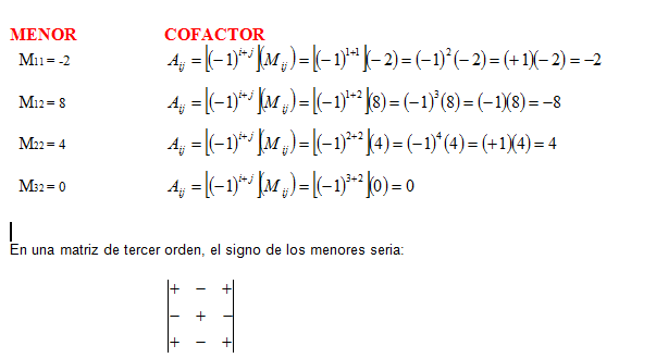 algebra lineal: MENOR Y COFACTOR