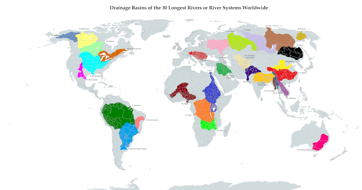 Drainage basins of the world’s longest rivers mapped