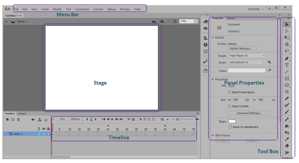 Mengenal Komponen Area Kerja Adobe Animate - Bahyudinnor.Com | Media ...