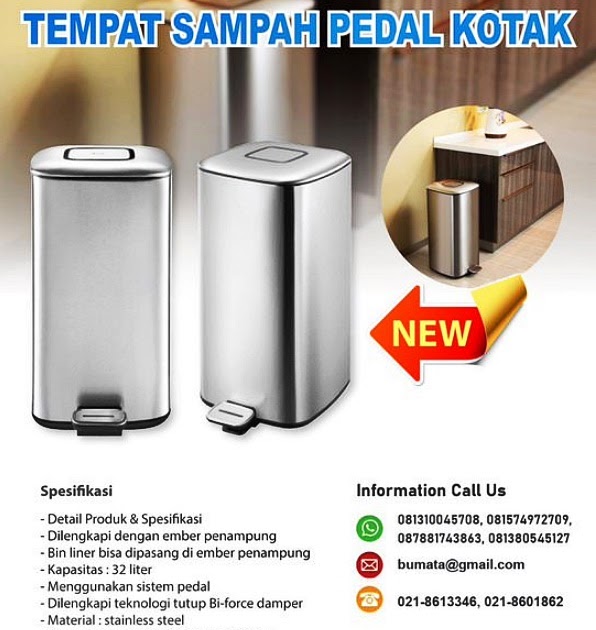 "Produk terbaru” Tempat sampah stainless sistem injak model kotak ...