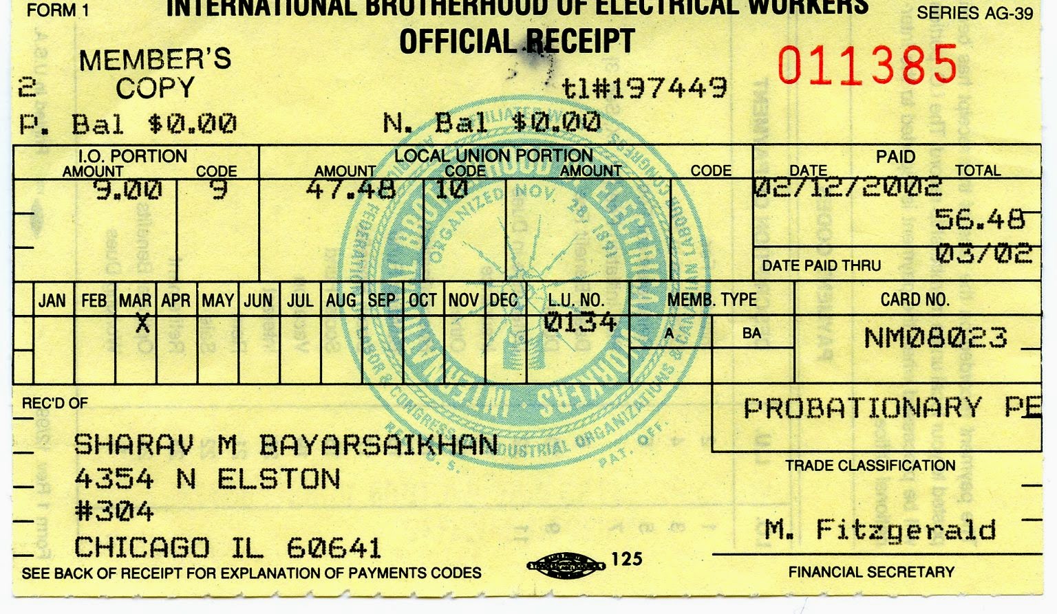 Electric Work: Official Receipt