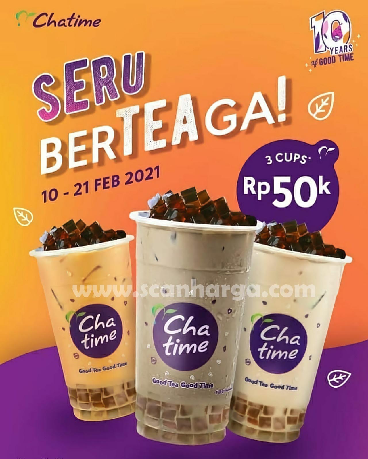 CHATIME Promo SERU BERTEAGA! Harga 3 Cup Chatime cuma Rp 50K - scanharga