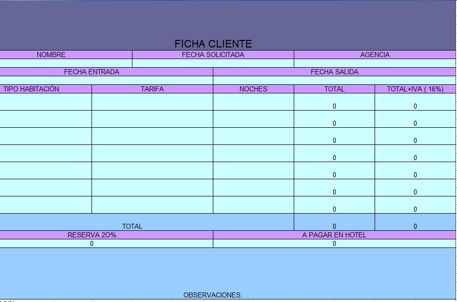 Hotel Monplaya: Ficha cliente;