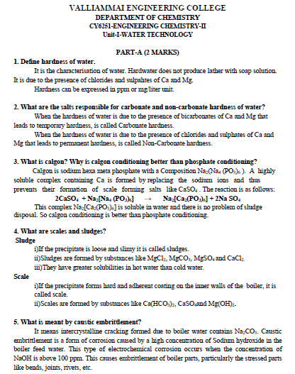 CY6251 Engineering Chemistry-II Important Questions 2015 - University ...