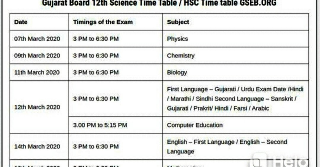 GSEB SSC & HSC Exam 2020 Time Table - JOB OJAS 2023