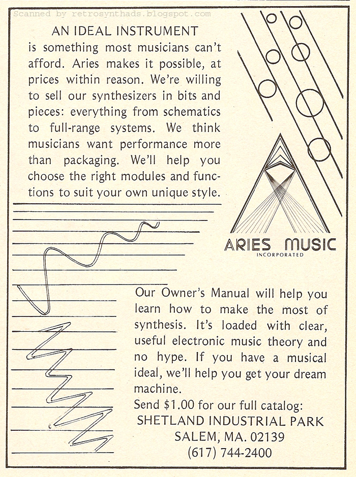 Retro Synth Ads: Aries Music Inc. Modular Synthesizer ad, Contemporary ...