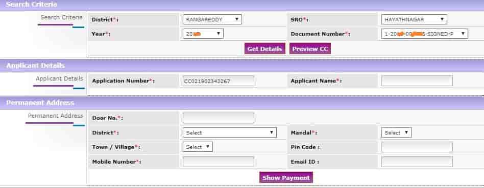 Download Certified Copy of Registration Document Online - Telangana ...