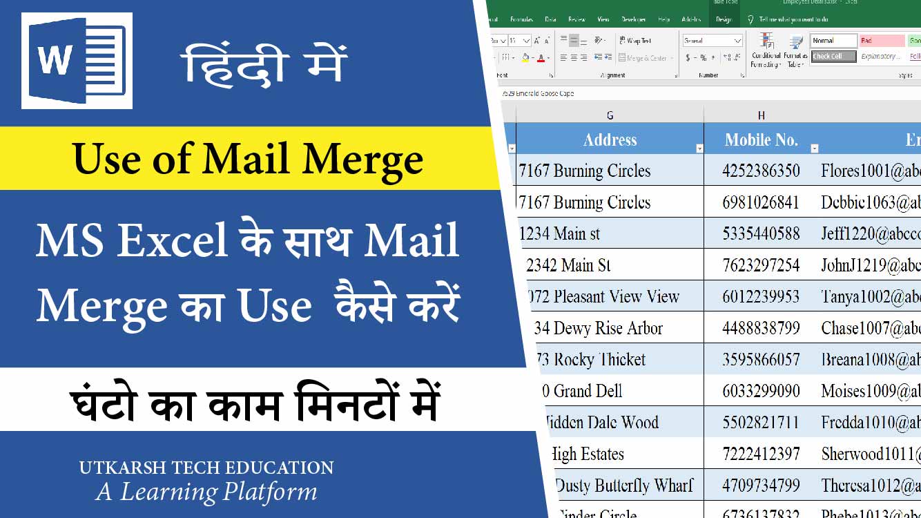 Use of Mail Merge with Excel - UTKARSH TECH EDUCATION