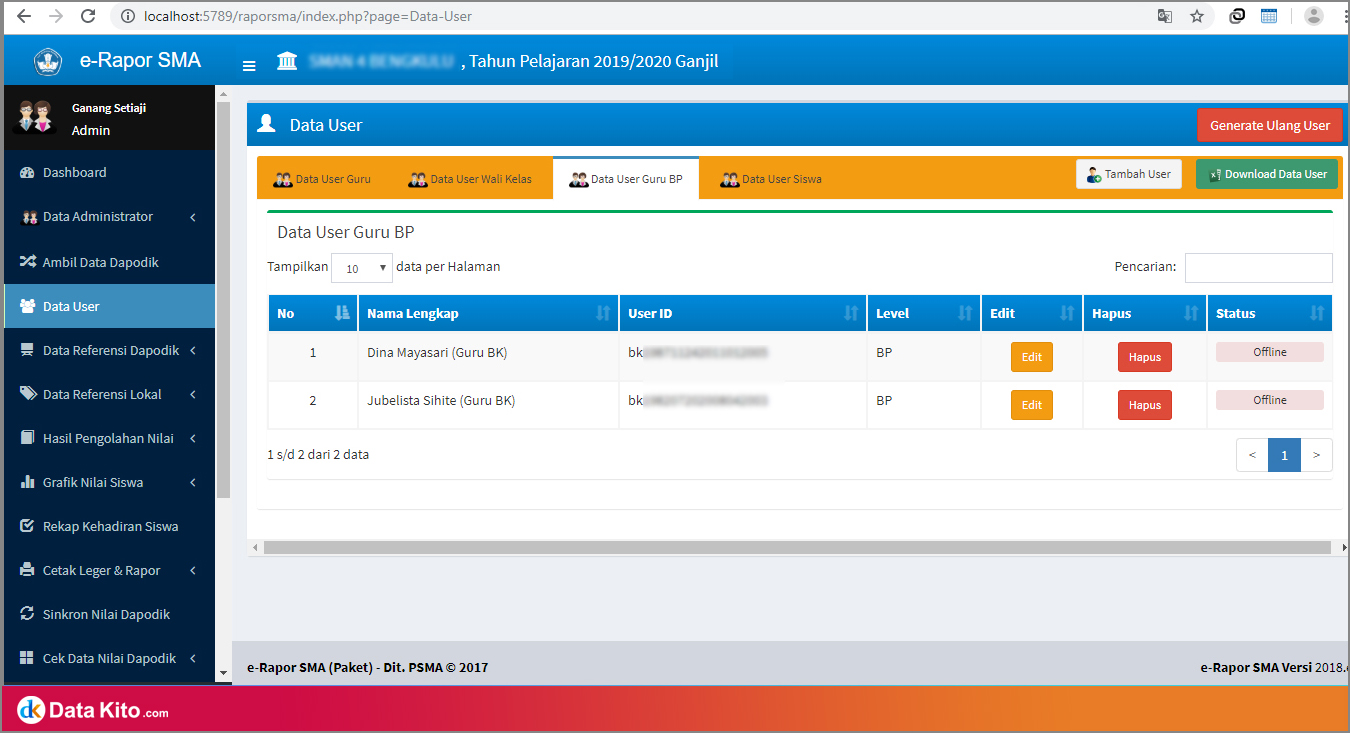 Langkah #5 Admin eRapor - Menu Data User - Data Kito Langkah #5 Admin eRapor - Menu Data User - Data Kito