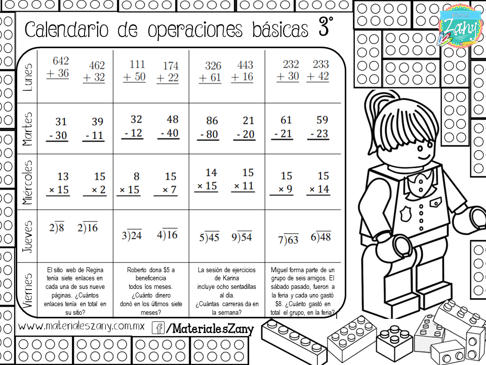 Calendario de operaciones básicas | Materiales Zany