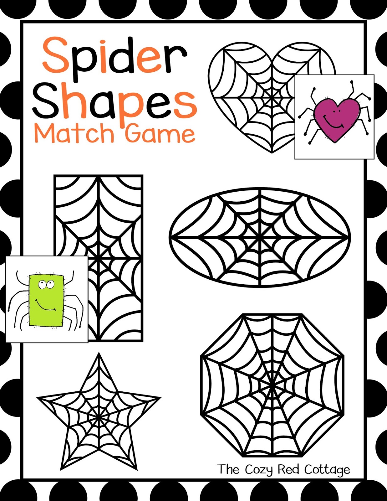 The Cozy Red Cottage: Free Spider Shapes File Folder Game