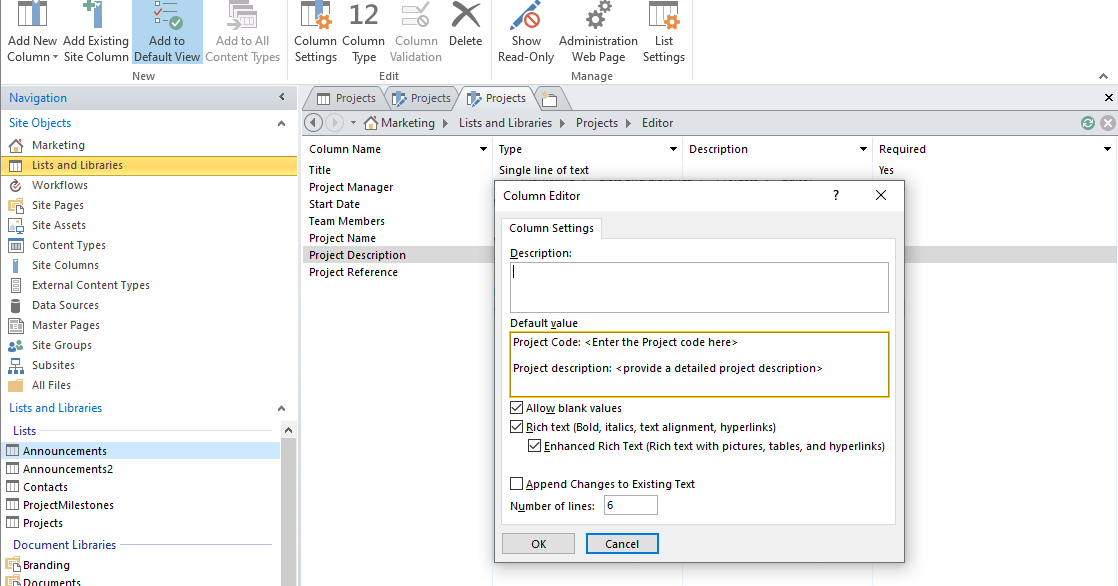 SharePoint Online: Set Default Value for Multiple lines of text Field ...