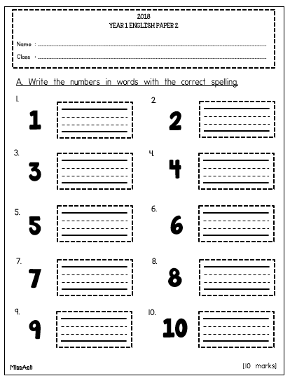 ASH THE TEACHER: Year 1 1st Assessment