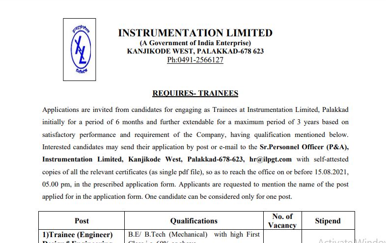 Apply Instrumentation Limited Recruitment 2021 : Apply online for 21 ...