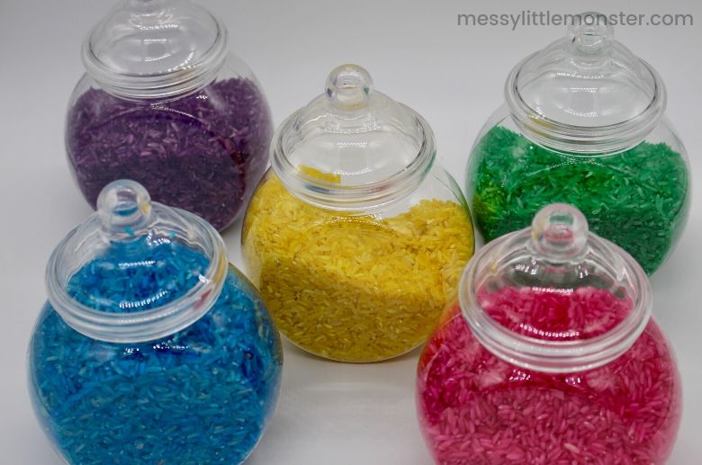 Rainbow Rice Sensory Bin - Messy Little Monster