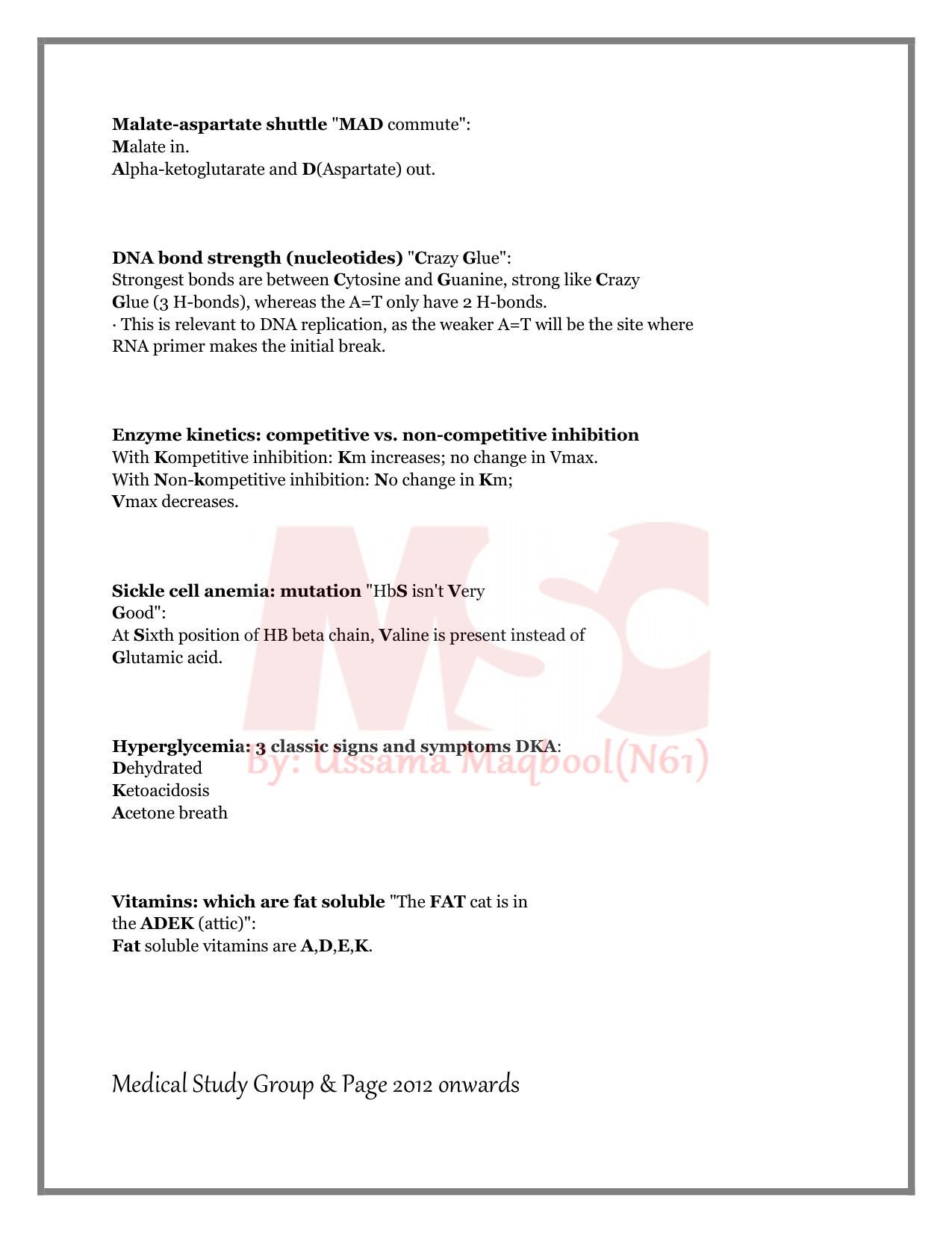 BIOCHEMISTRY MNEMONICS: