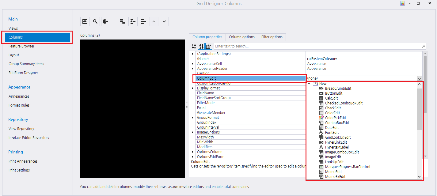 PBU's notes: How to change columnEdit in GridView in Devexpress