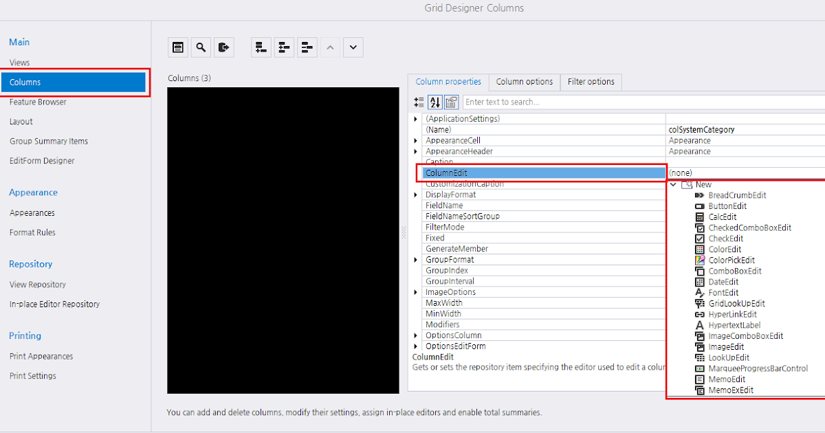 PBU's notes: How to change columnEdit in GridView in Devexpress
