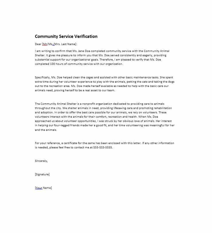 Community Service Letter ~ Thankyou Letter