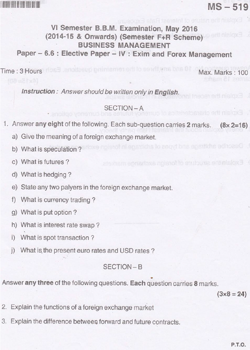 BU BBM Exim and Forex Management May 2016 Question Paper - University ...