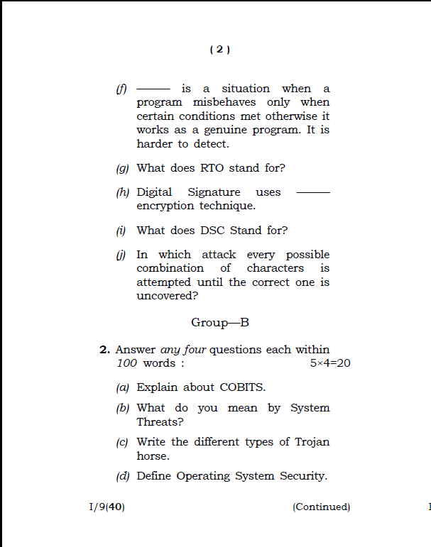 OSPU CSP application cyber security Dec 2019 Question Paper ...