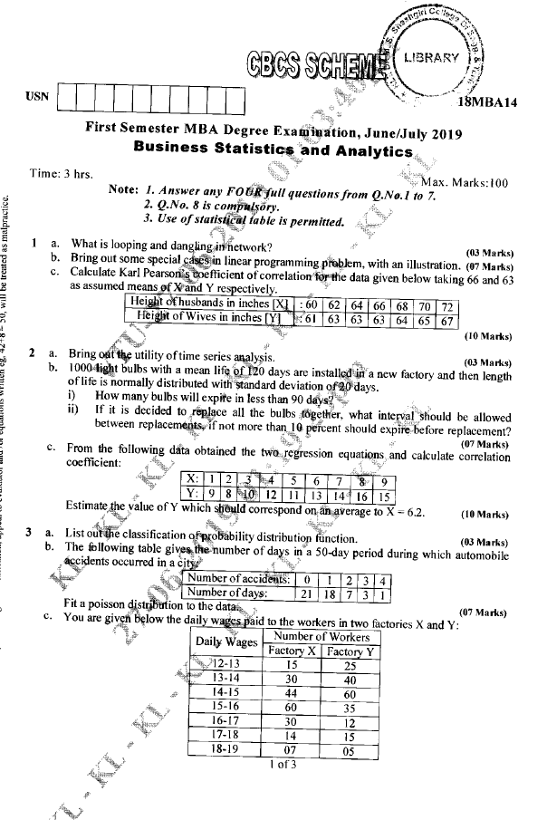 Visvesvaraya Technological University MBA (CBCS) First Semester 18MBA14 ...