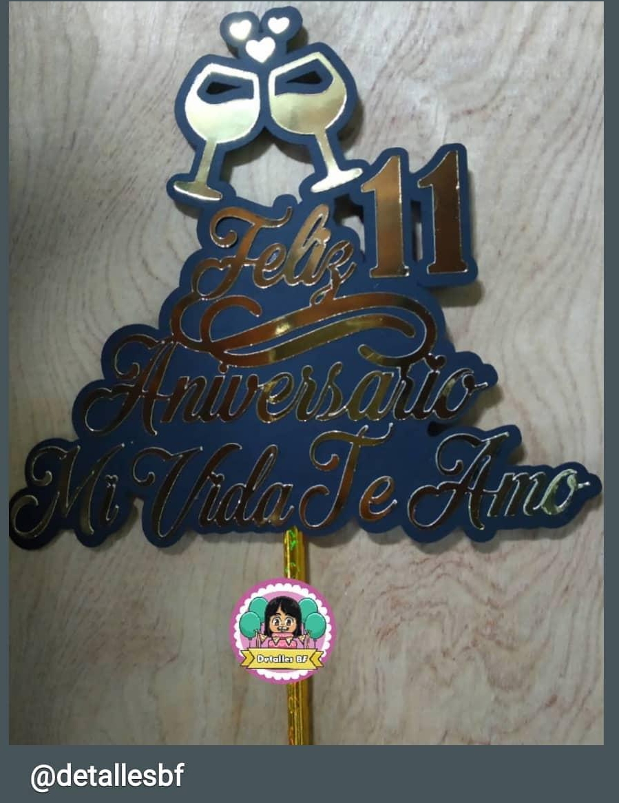 Topper Doble con Metalizado Feliz Aniversario - Mis Toppers Tus Toppers