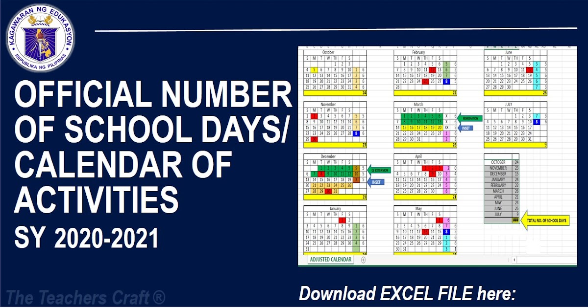 OFFICIAL NUMBER OF SCHOOL DAYS/ CALENDAR OF ACTIVITIES 2020-2021 - The ...