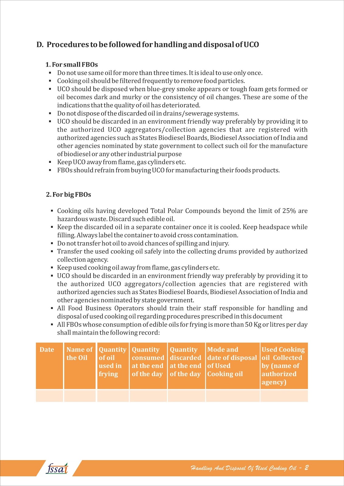 FOOD SAFETY LATEST: Guidance Note - Handling and disposal of Used ...