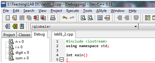 DEBUGGING IN DEVC++