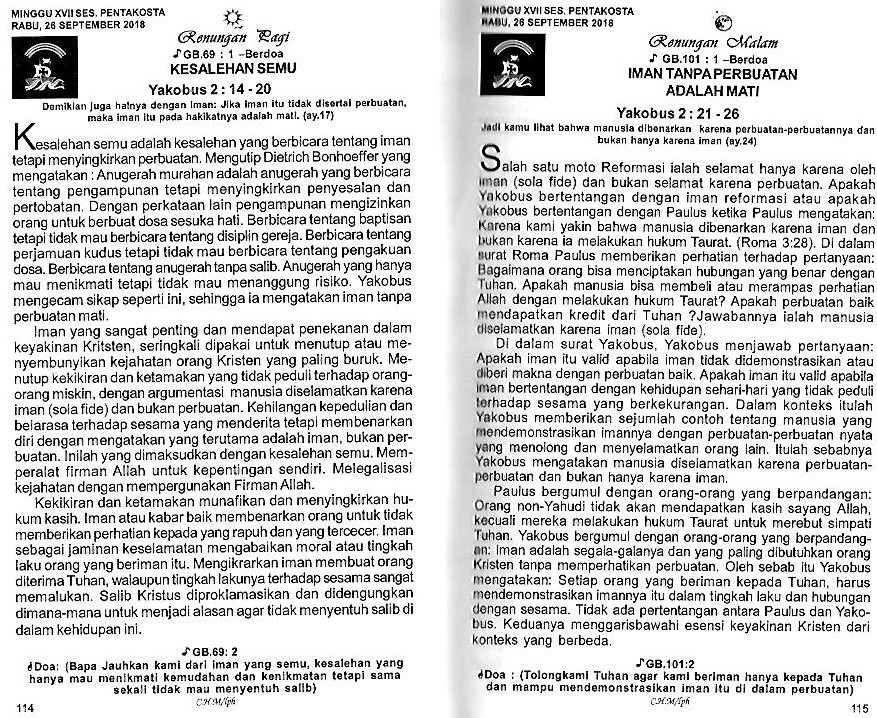 | SBU | Sabda Bina Umat GPIB | 26 September 2018 | Yakobus 2_:14-20 ...