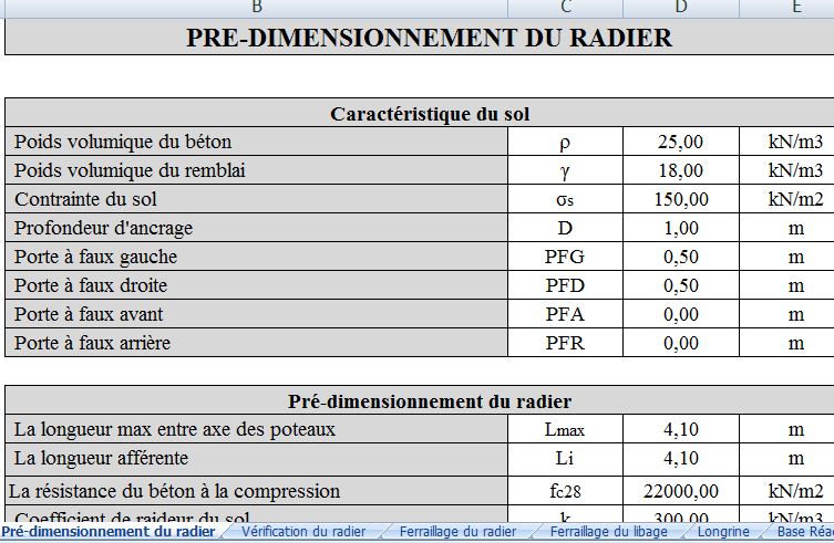 Calcul radier béton armé excel | Cours génie civil - Outils, livres ...