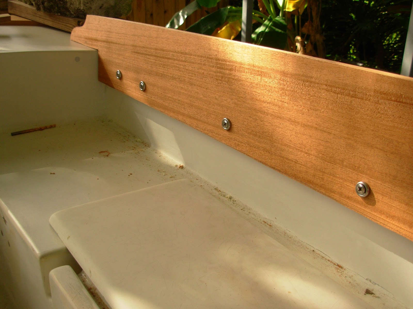 Alva Anne: Brightwork, Outboard Bracket, and Deck Fairing