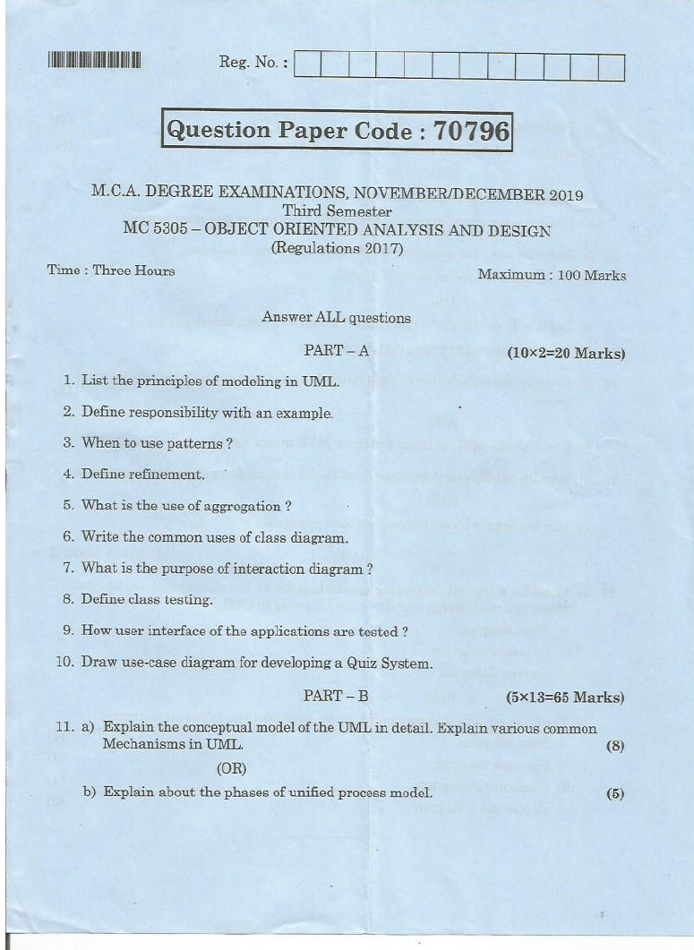 Anna University MC 5305 OBJECT ORIENTED ANALYSIS AND DESIGN NOVEMBER anna-university-mc-5305-object-oriented-analysis-and-design-november