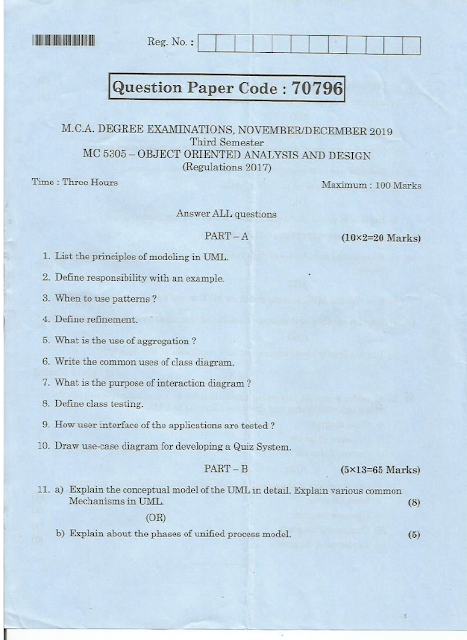 Anna University MC 5305-OBJECT ORIENTED ANALYSIS AND DESIGN NOVEMBER ...