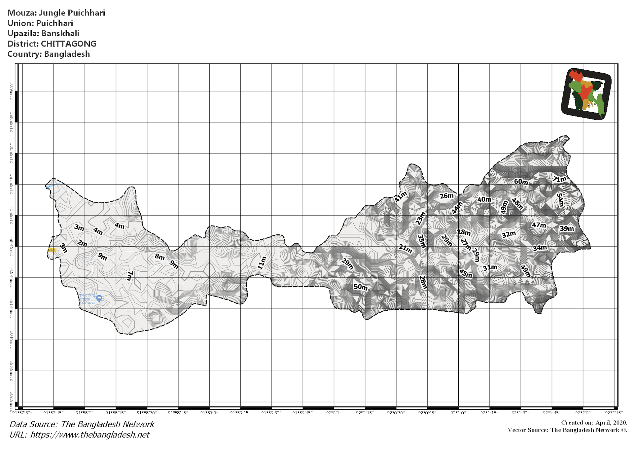 Map of Jungle Puichhari Mouza, Banskhali, Chittagong