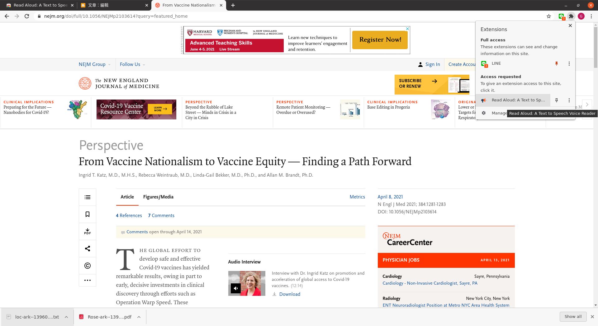 用電腦朗讀網頁文字， Chrome 的 extension: Read Aloud: A Text to Speech Voice Reader