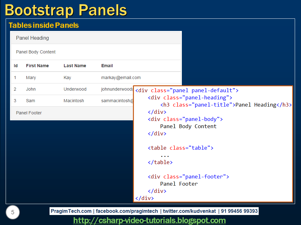 Sql server, .net and c# video tutorial: Bootstrap panels Sql server, .net and c# video tutorial: Bootstrap panels