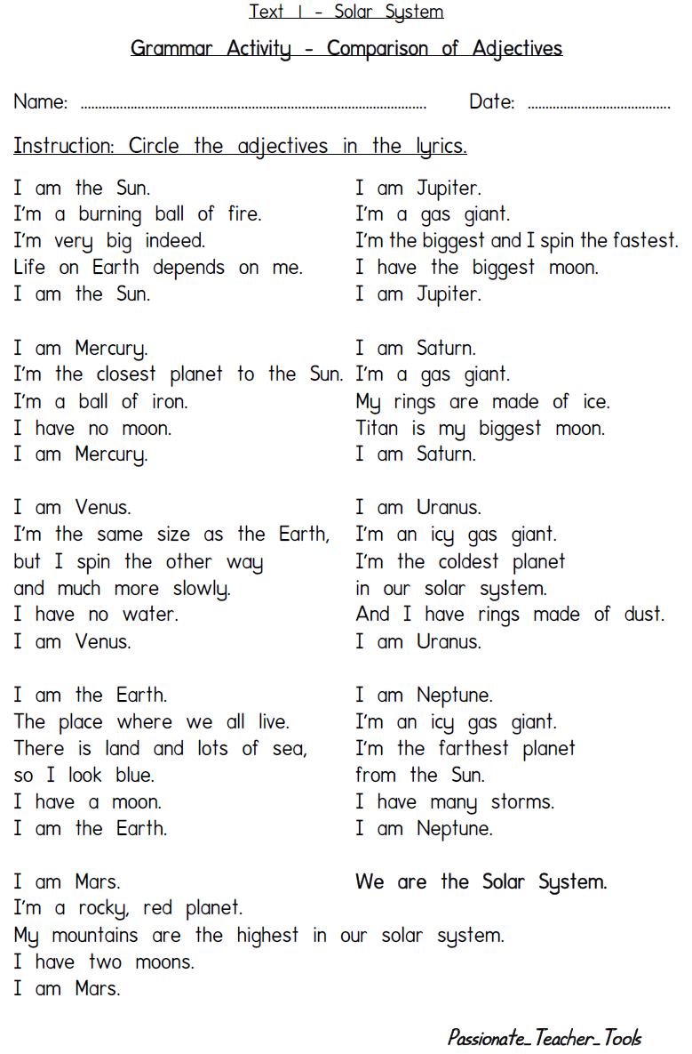 Passionate Teacher Tools: Text 1 - The Solar System (With Suggested ...