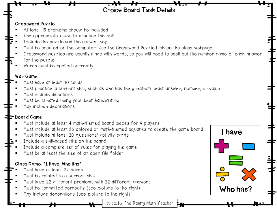 Transformation Tuesday: Math Menus- Choice Boards - The Routty Math Teacher