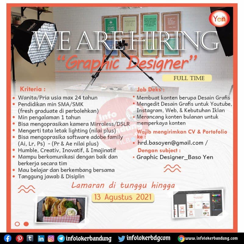 Lowongan Kerja Video Editor & Graphic Designer Baso Yen Bandung Agustus ...