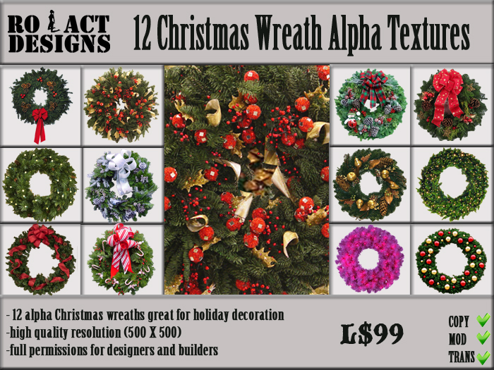 Ro!Act Designs: ..::RO!ACT::..DESIGNS 12 Christmas Wreaths Alpha Textures