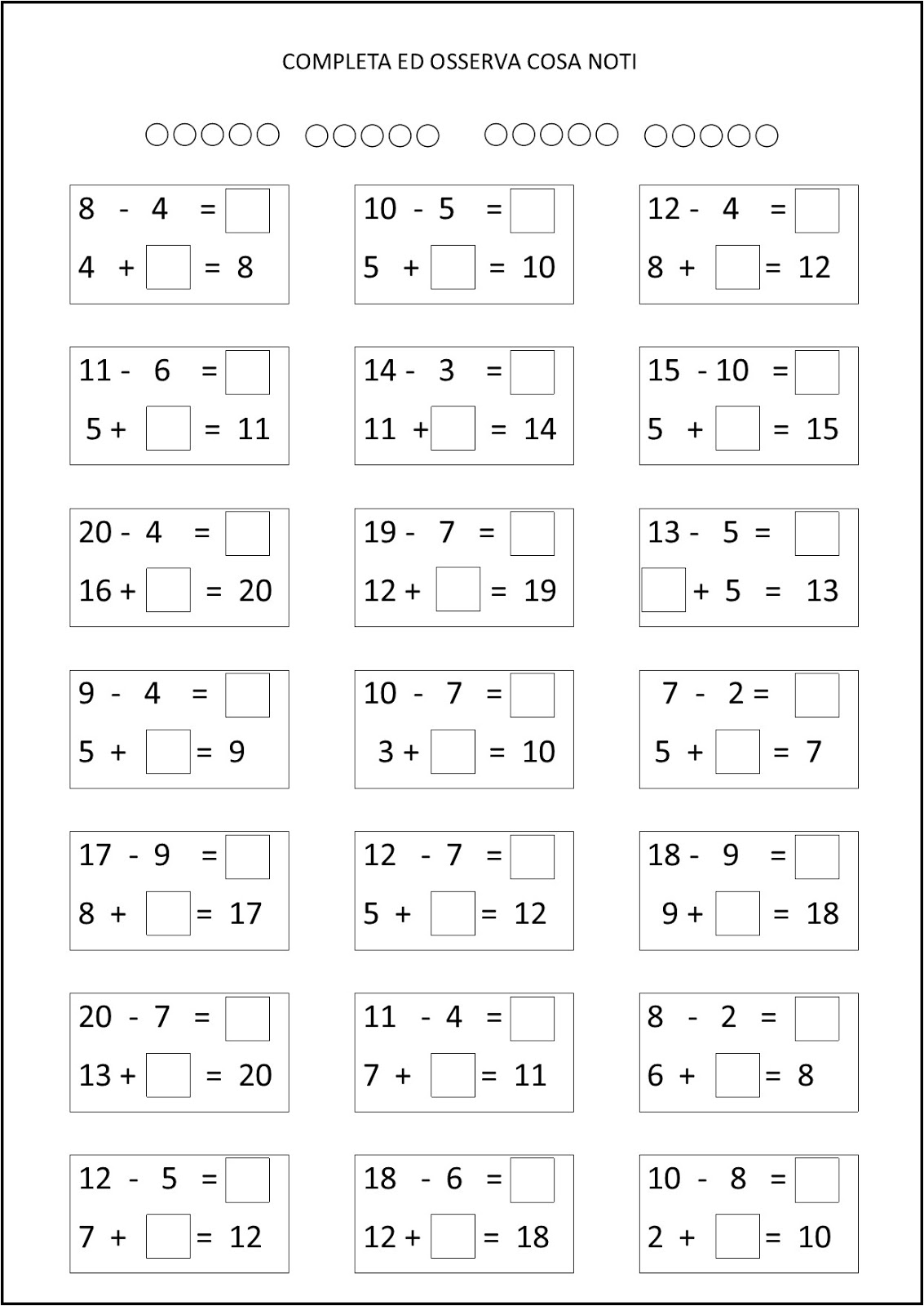 Spunti didattici: OPERAZIONI INVERSE